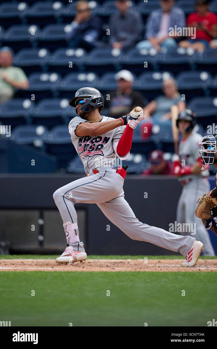 Lehigh Valley IronPigs Johan Rojas (5) bats during an MiLB ...
