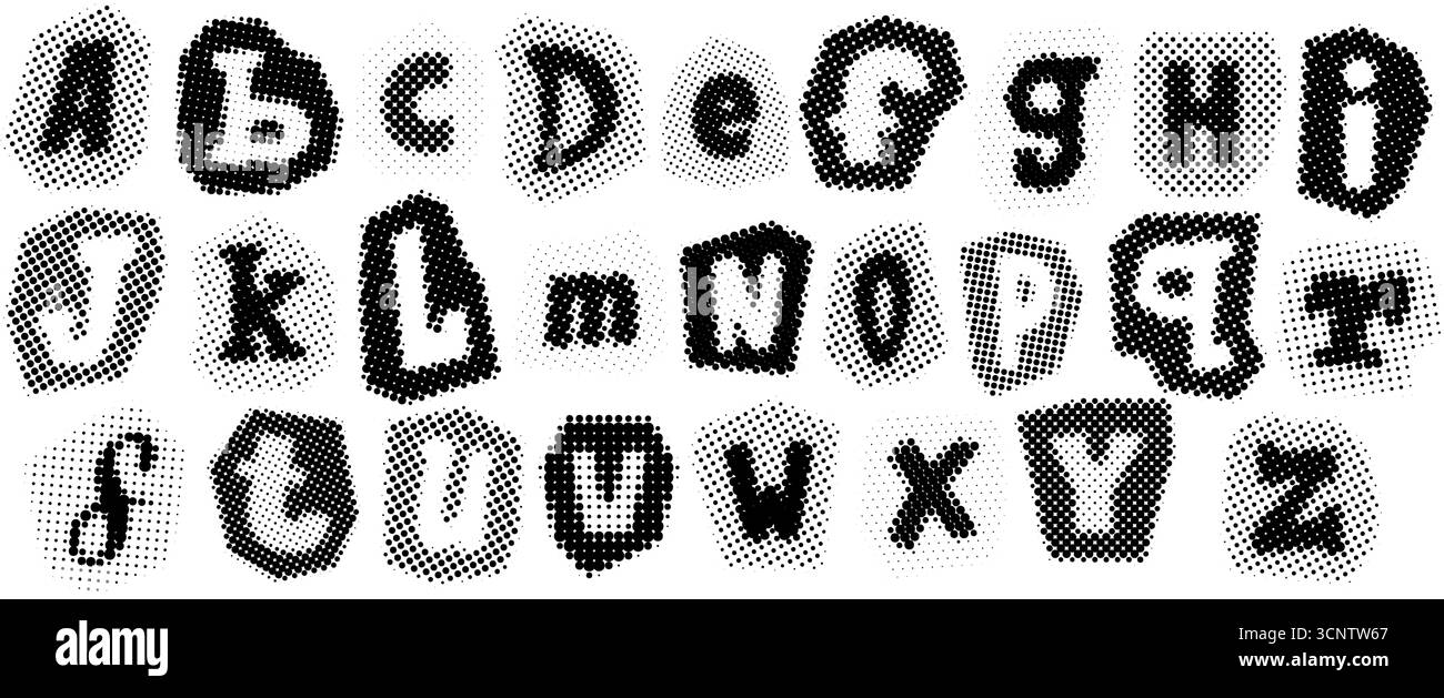 Black halftone alphabet. Retro pixelated letters design. Comic pop art ...