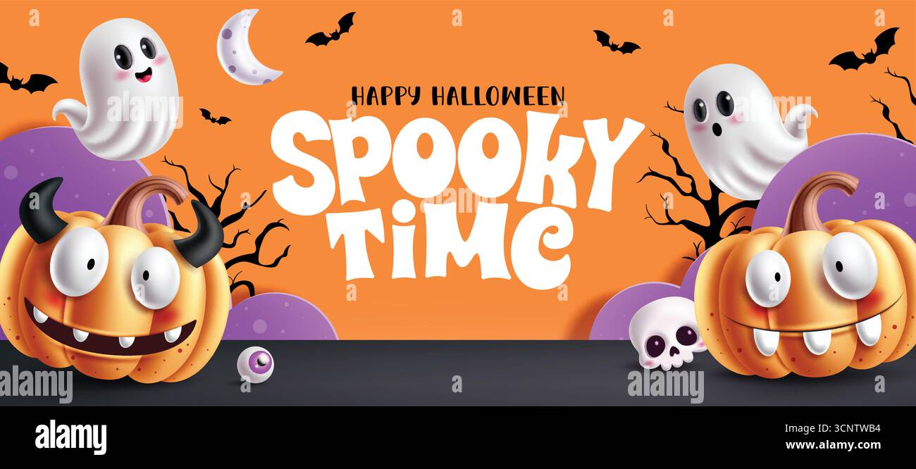 Happy Halloween and Spooky time greeting clipart banner design ...