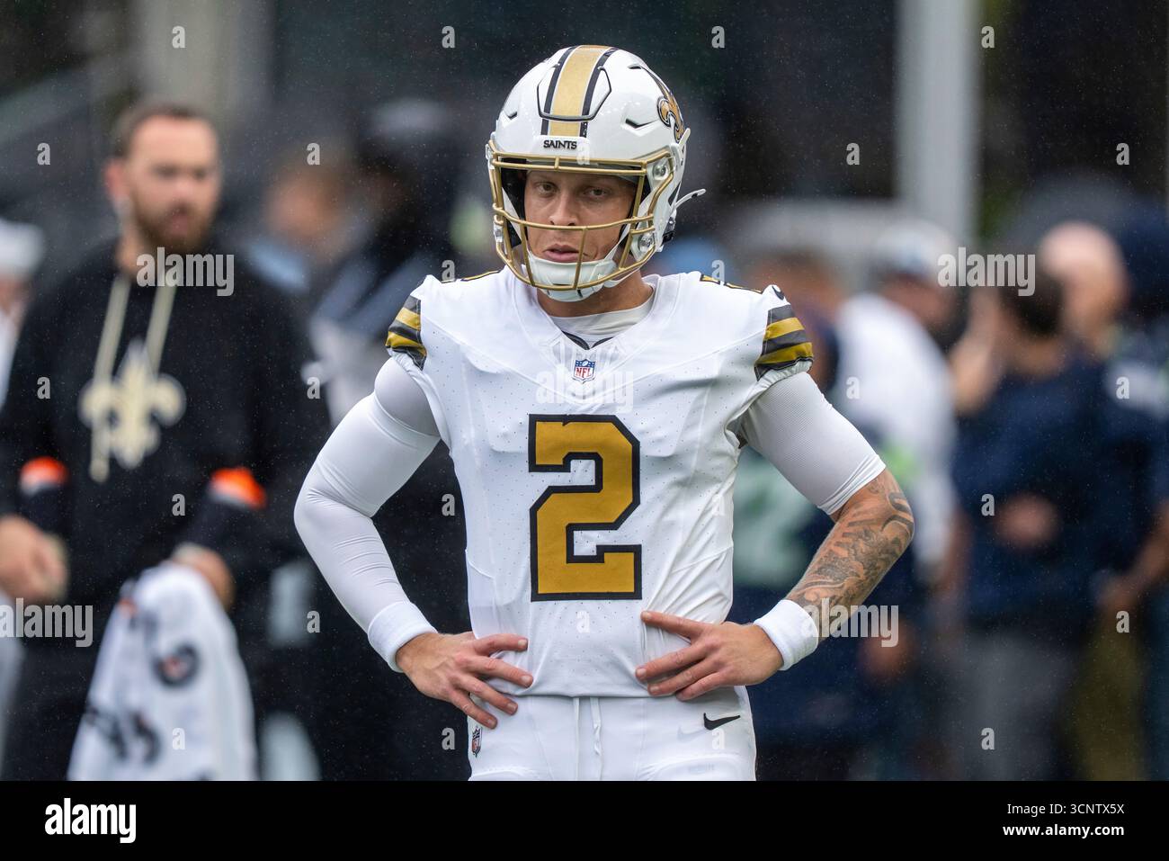 New Orleans Saints quarterback Spencer Rattler is pictured before an ...