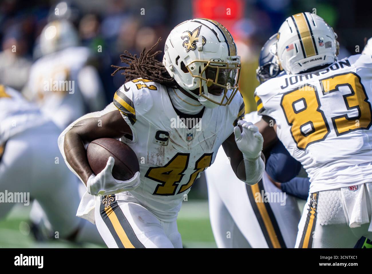 New Orleans Saints running back Alvin Kamara runs with the ball during ...