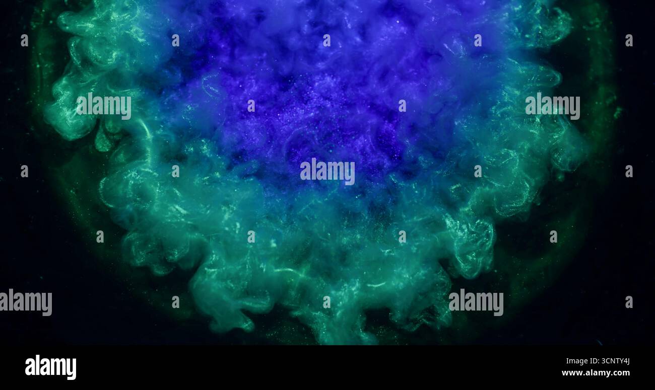 Art splash. Shiny fluid. Blue violet green turquoise round sparkling ...