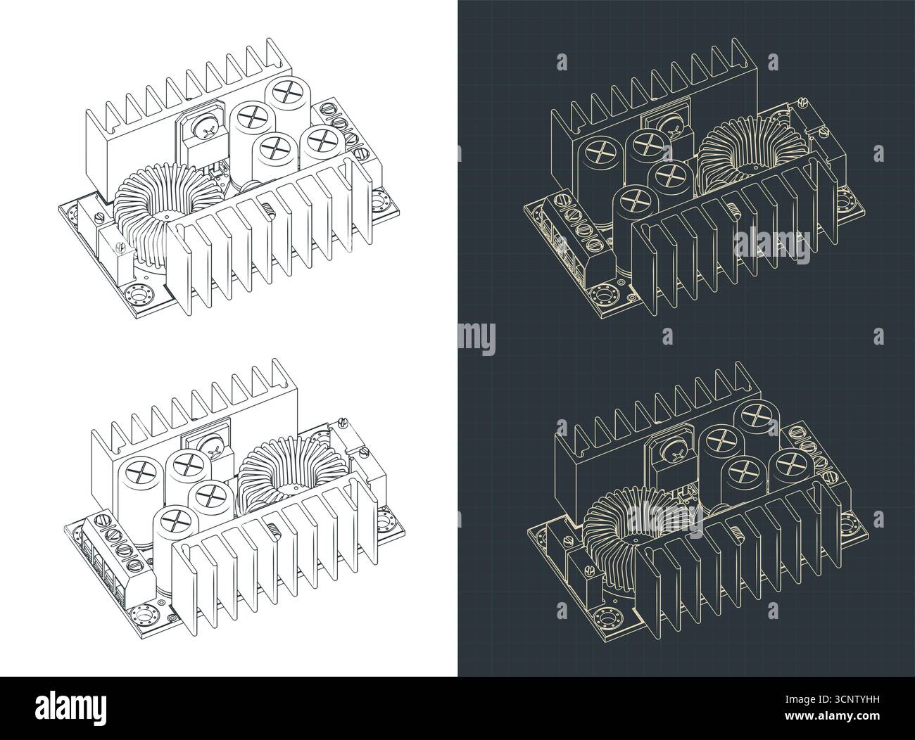 DC power supply isometric drawings stylized vector illustrations Stock ...