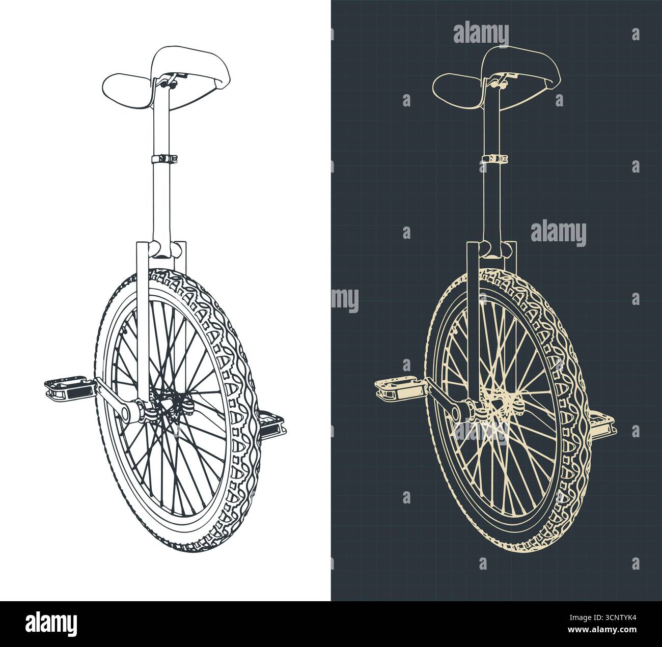 Unicycle isometric drawings stylized vector illustrations Stock Vector ...