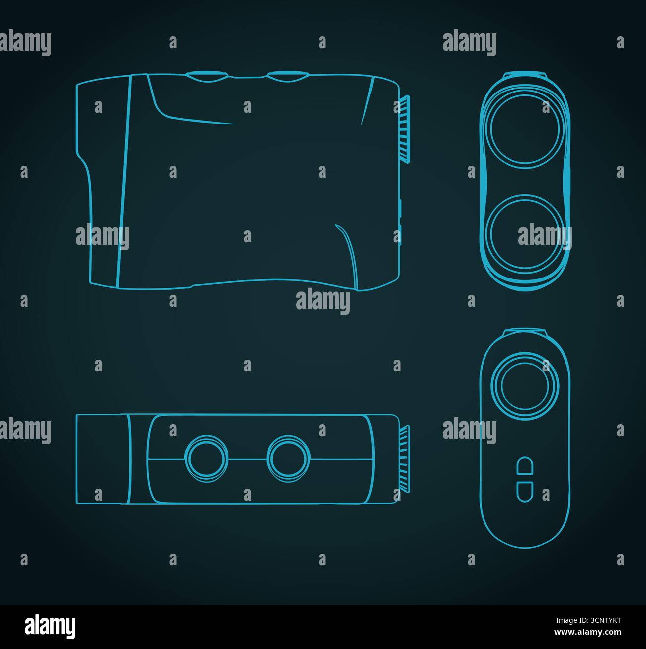 Laser rangefinder blueprints stylized vector illustrations Stock Vector ...
