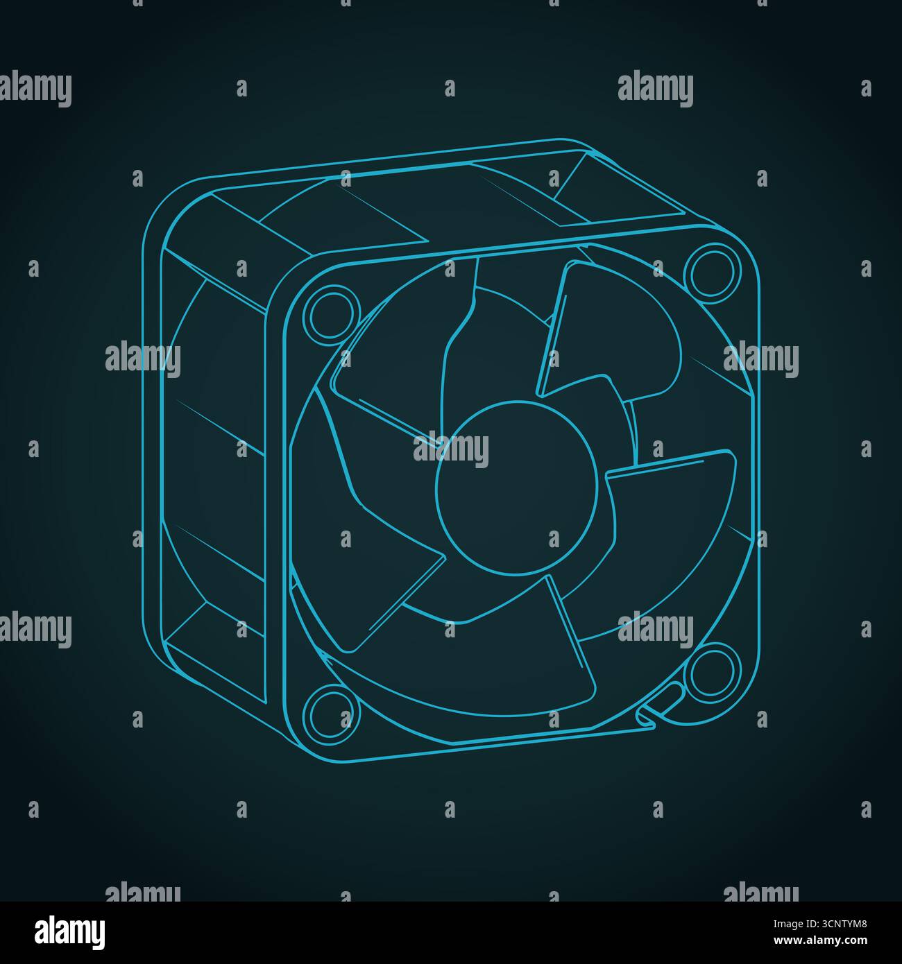 Miniature fan for microelectronics isometric blueprint stylized vector ...