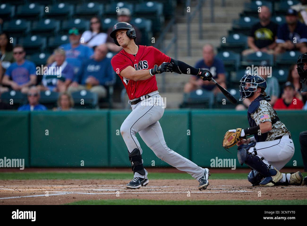 Indianapolis Indians Rafael Flores (43) bats during an MiLB ...