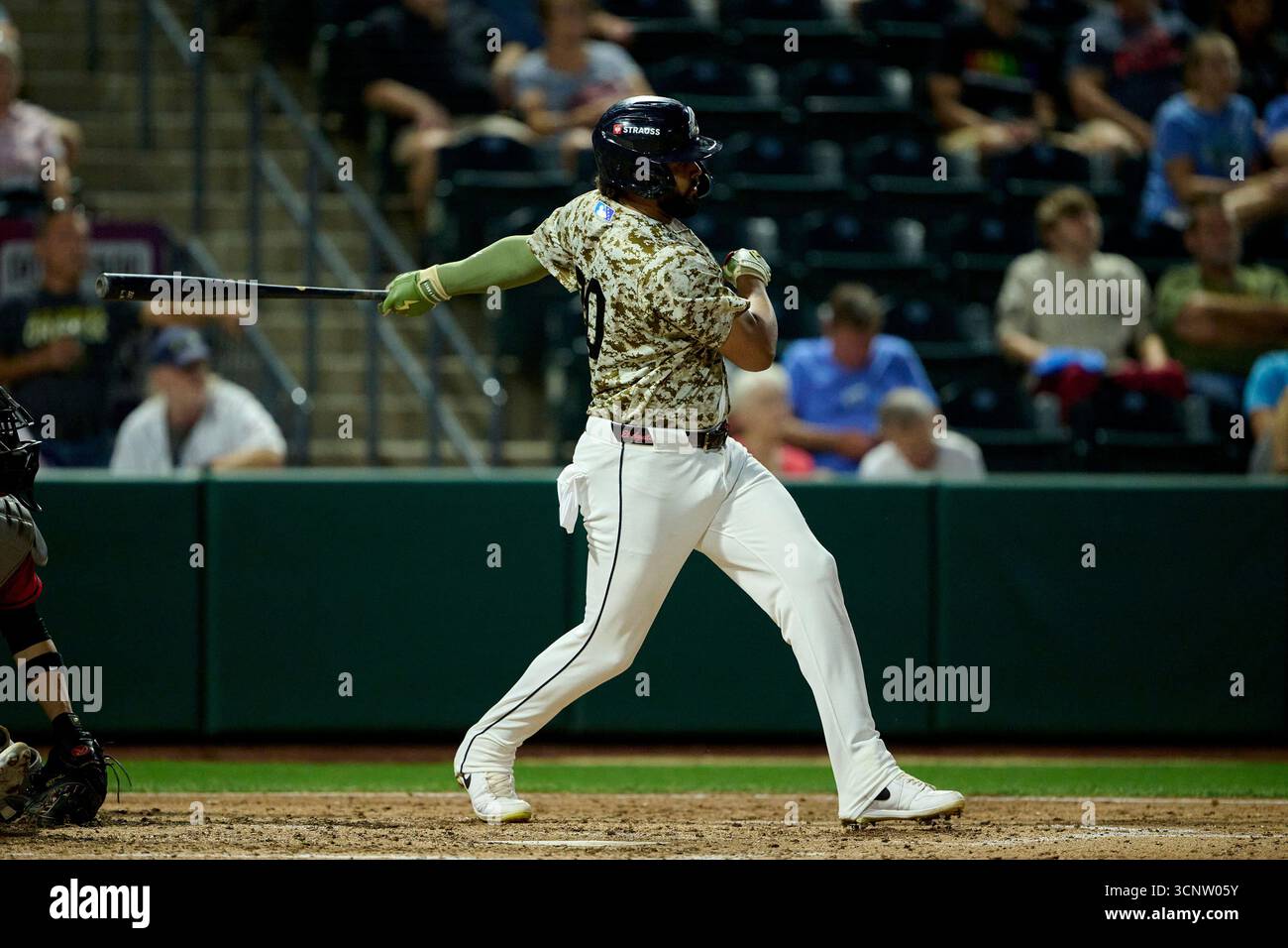 Columbus Clippers Johnathan Rodríguez (30) bats during an MiLB ...