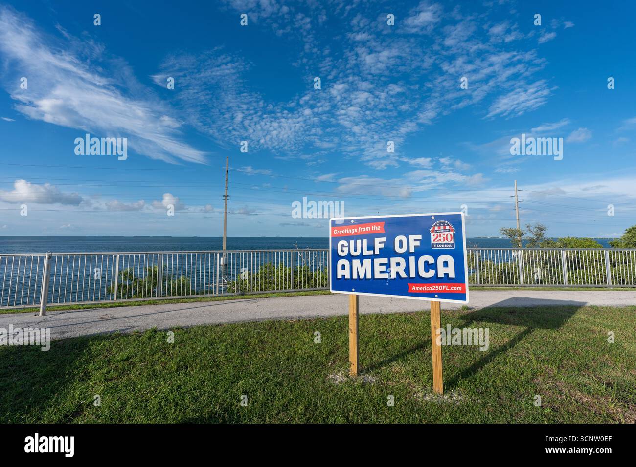 A "Gulf of America" sign is posted overlooking the Gulf of Mexico in ...
