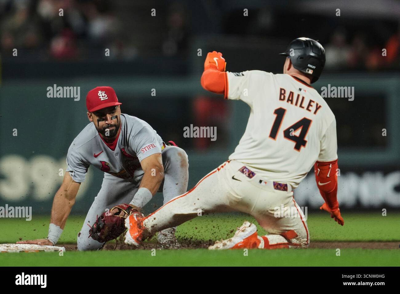St. Louis Cardinals second baseman José Fermín, left, tags out San ...