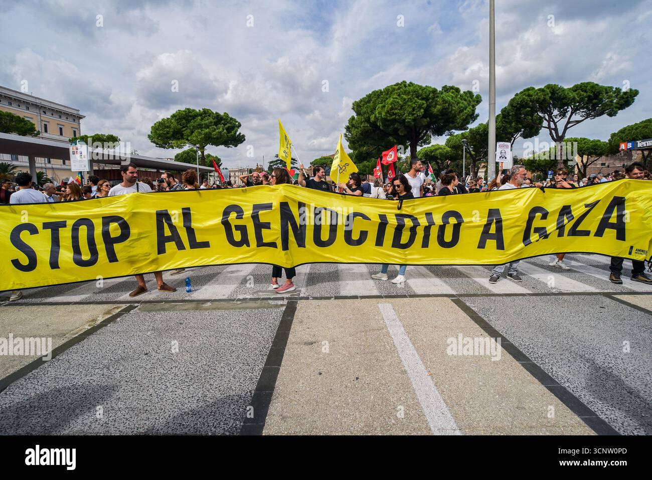 A banner against the genocide in Gaza seen during the protest ...