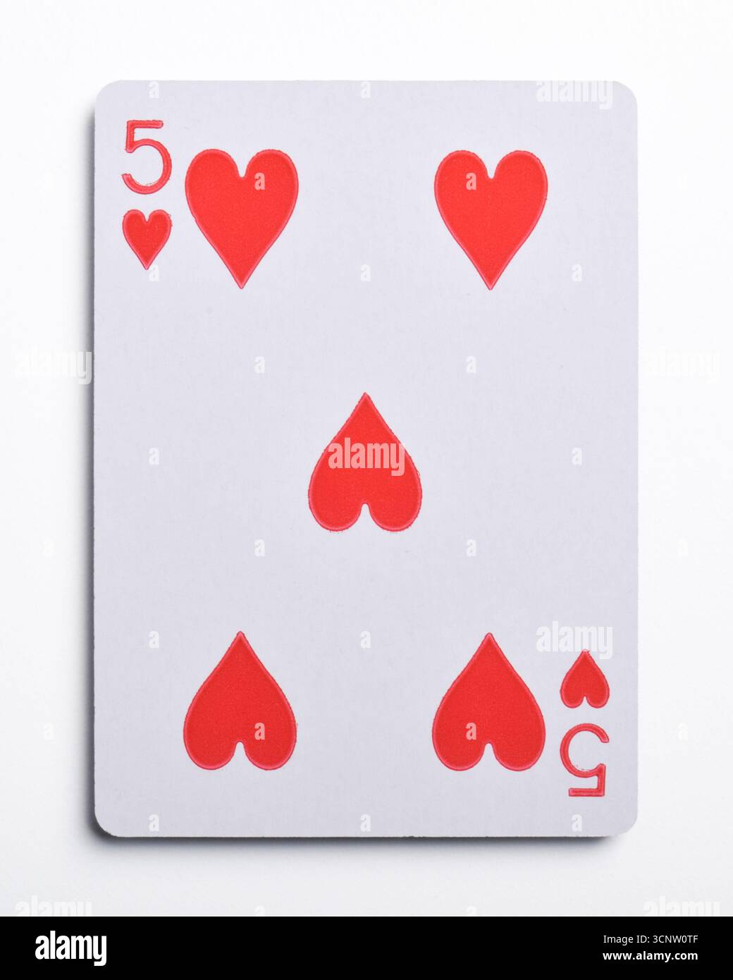 Five of hearts playing card, isolated on white background Stock Photo ...