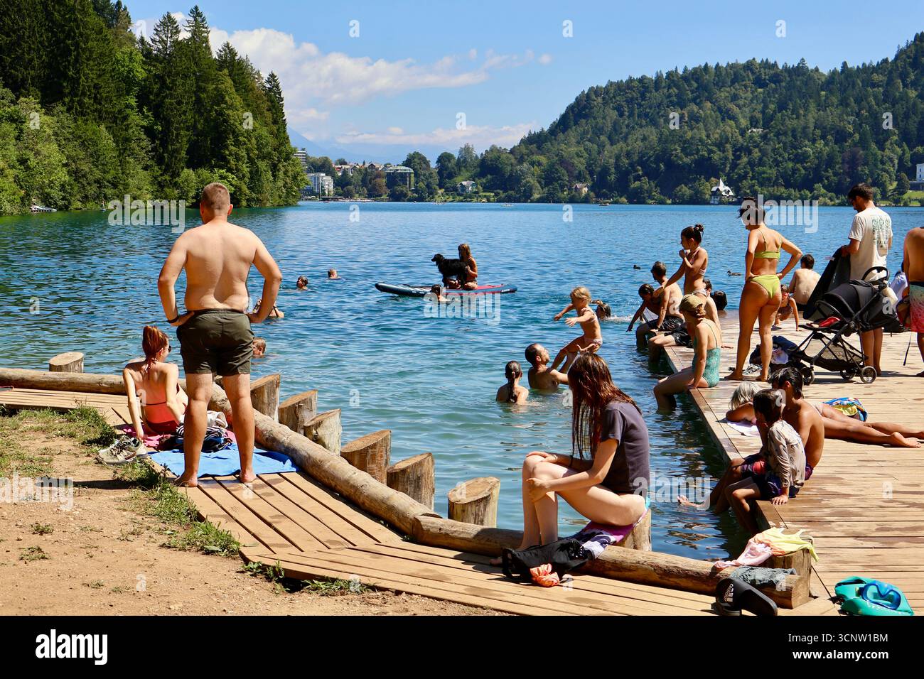 Summertime, relaxing on the beach at Lake Bled, Slovenia Stock Photo ...