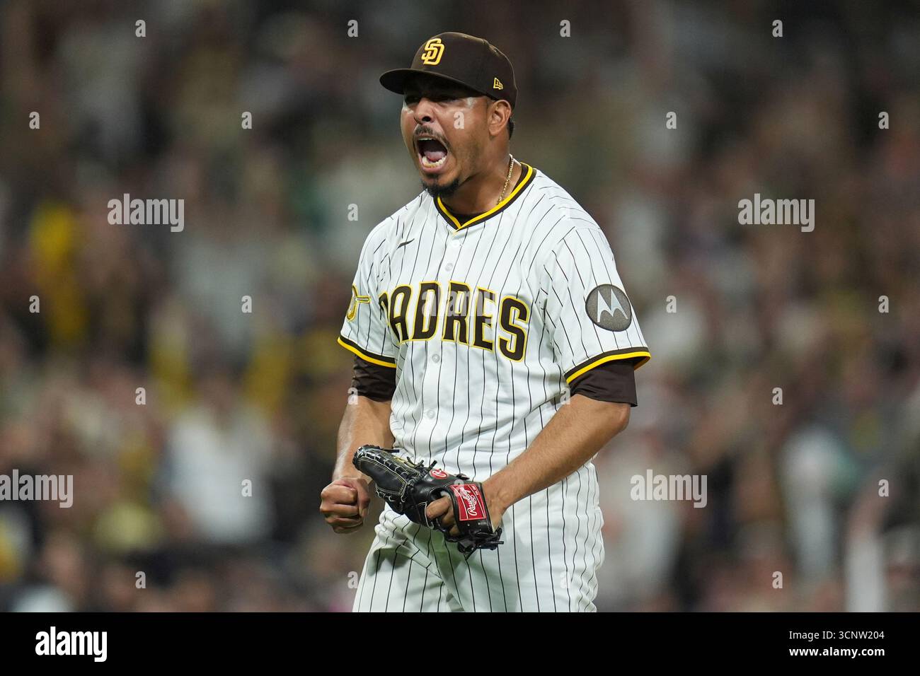 San Diego Padres relief pitcher Jeremiah Estrada celebrates after the ...