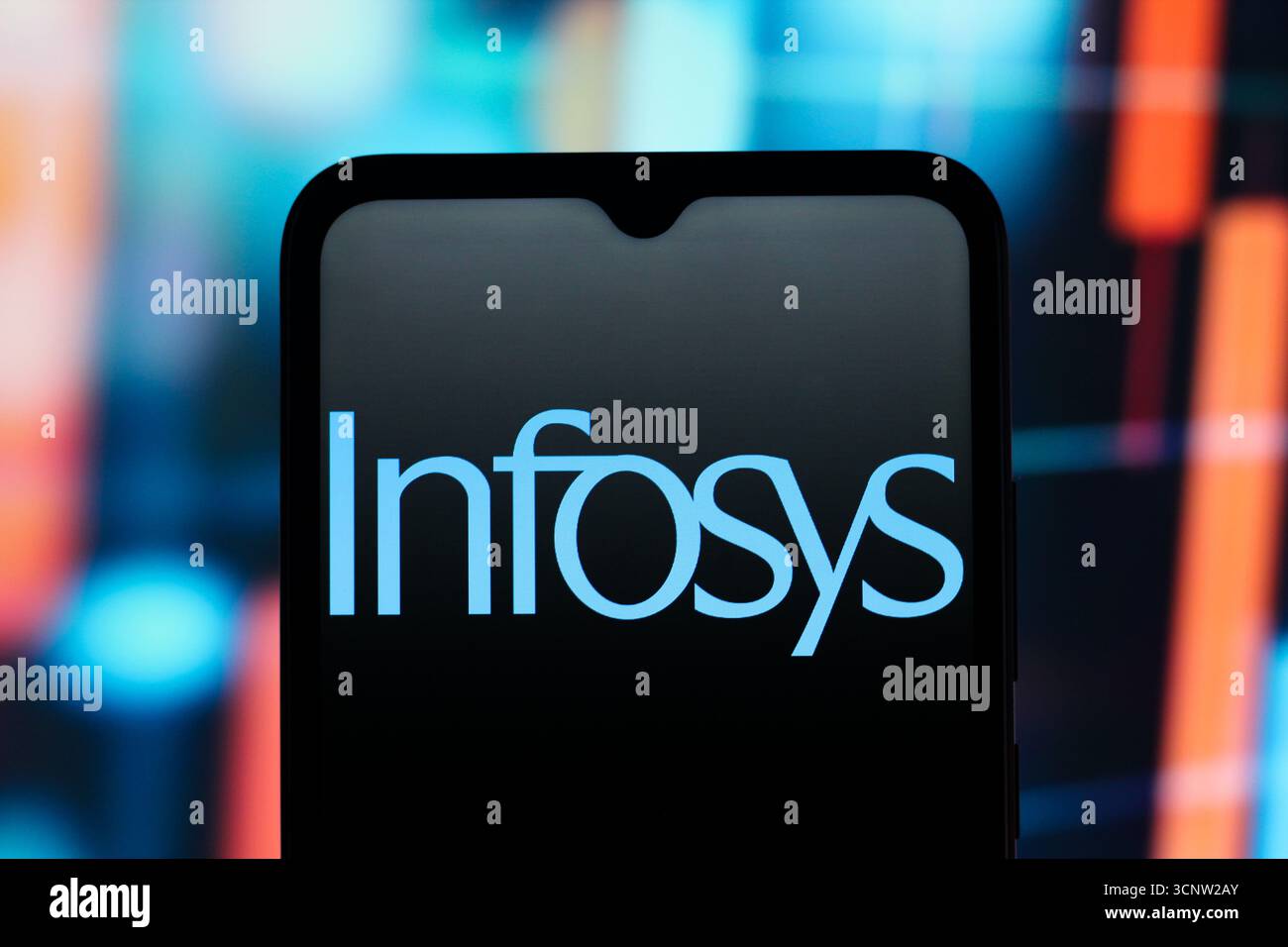 In this photo illustration, the Infosys Limited logo is seen displayed ...