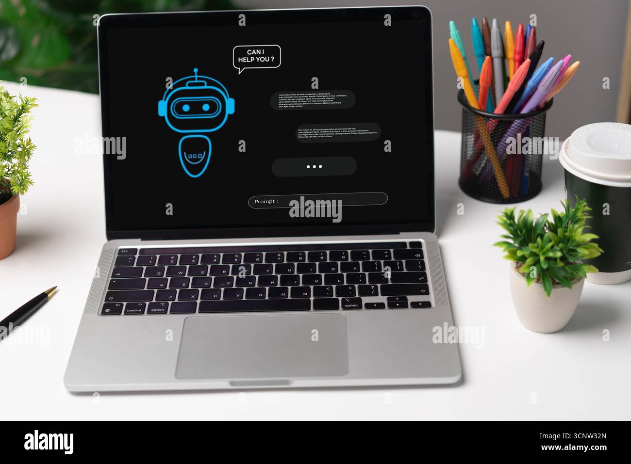 AI artificial intelligence technology that allows robots to help with prompts to write content ...
