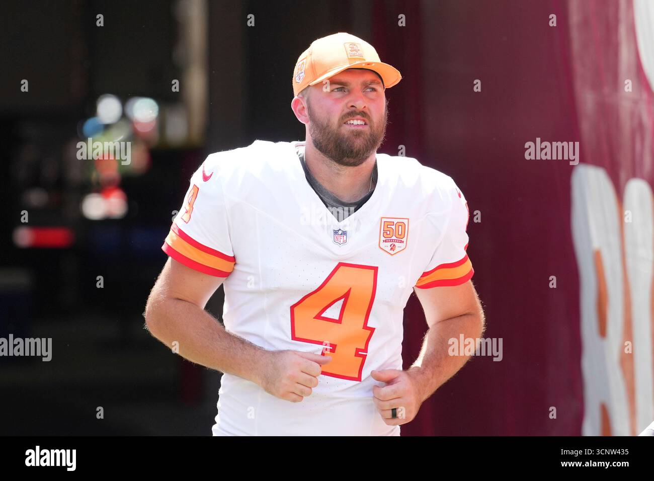 Tampa Bay Buccaneers kicker Chase McLaughlin (4) takes the field after ...