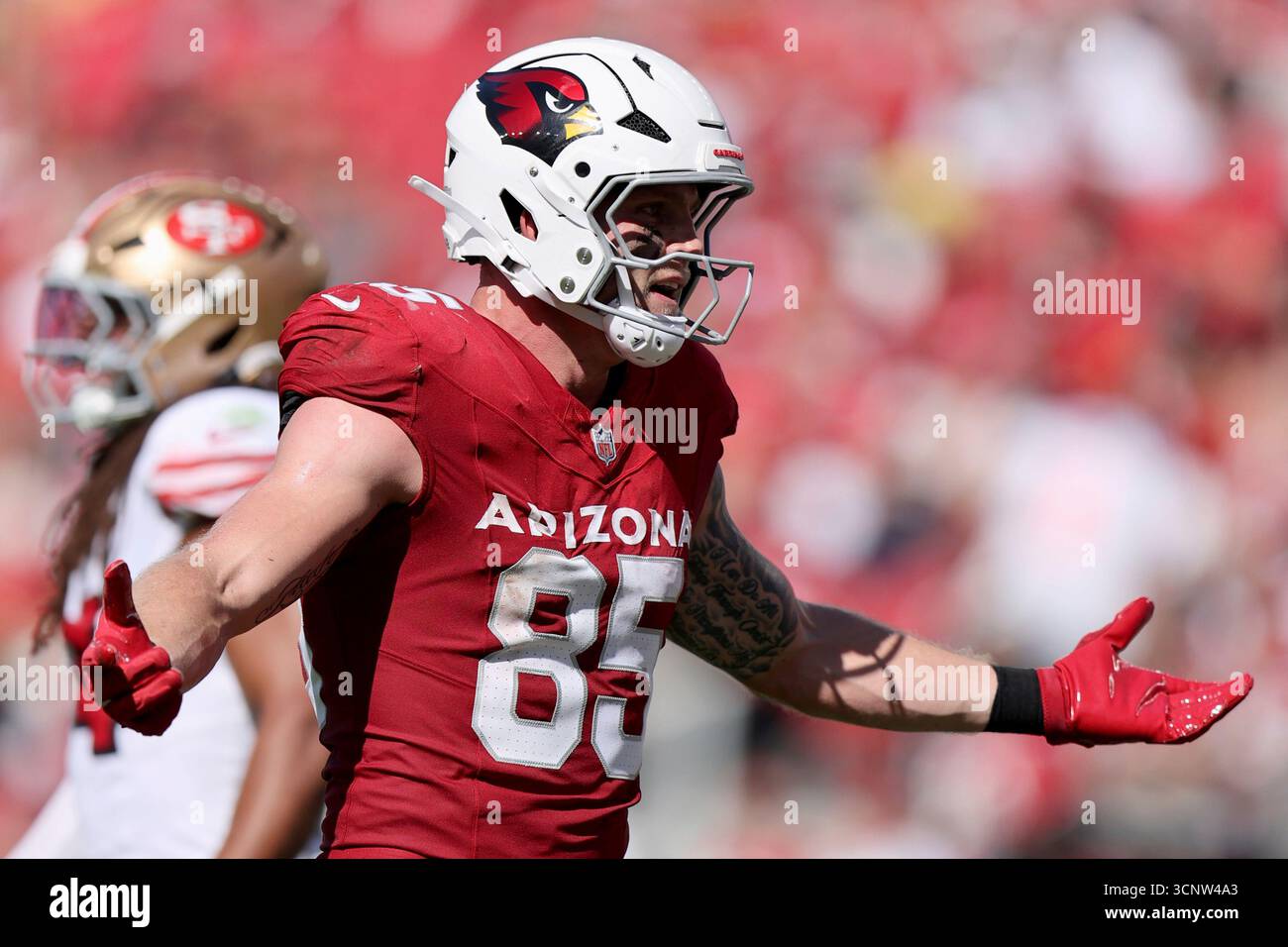 Arizona Cardinals tight end Trey McBride (85) reacts during an NFL ...
