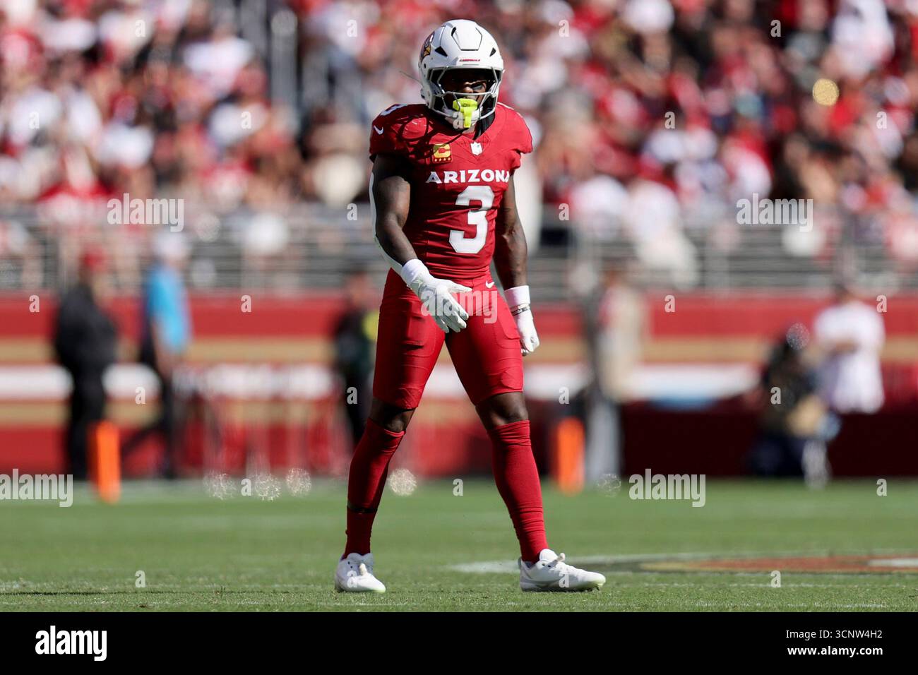 Arizona Cardinals safety Budda Baker (3) looks into the backfield during an NFL football game ...