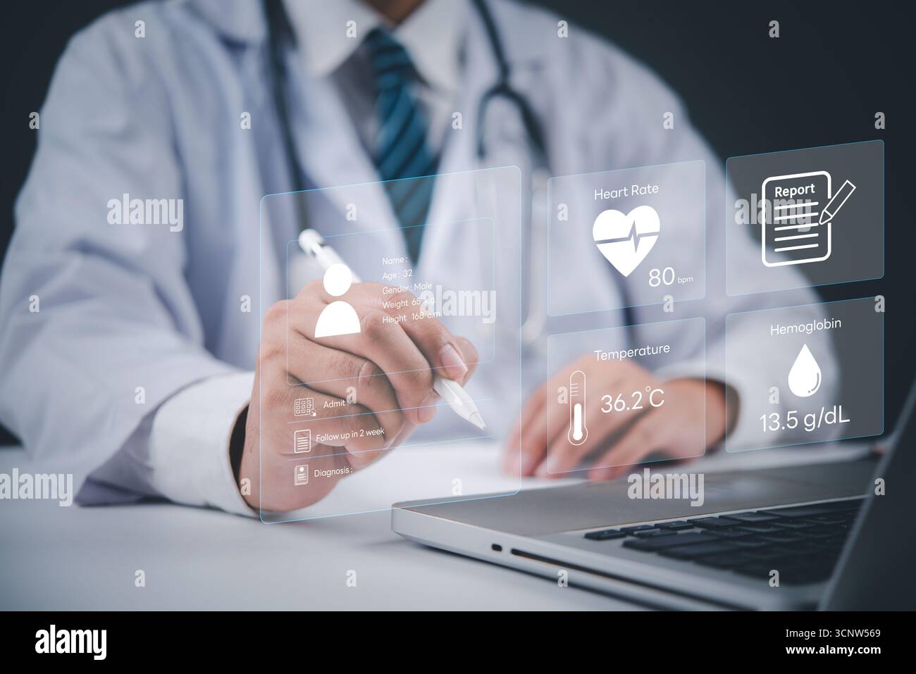 Doctor using digital health records with holographic interface ...
