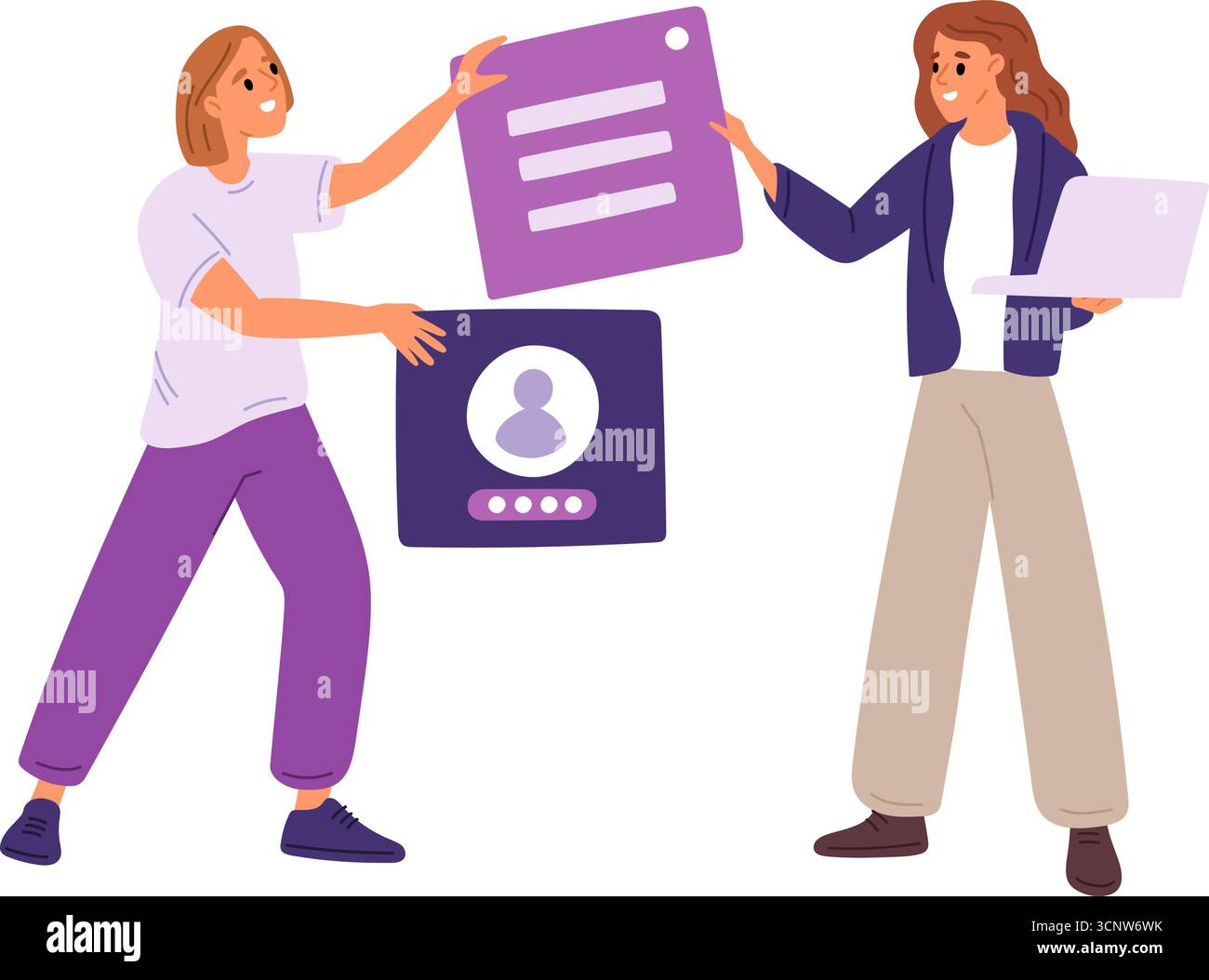 Two young colleagues share Stock Vector Images - Alamy