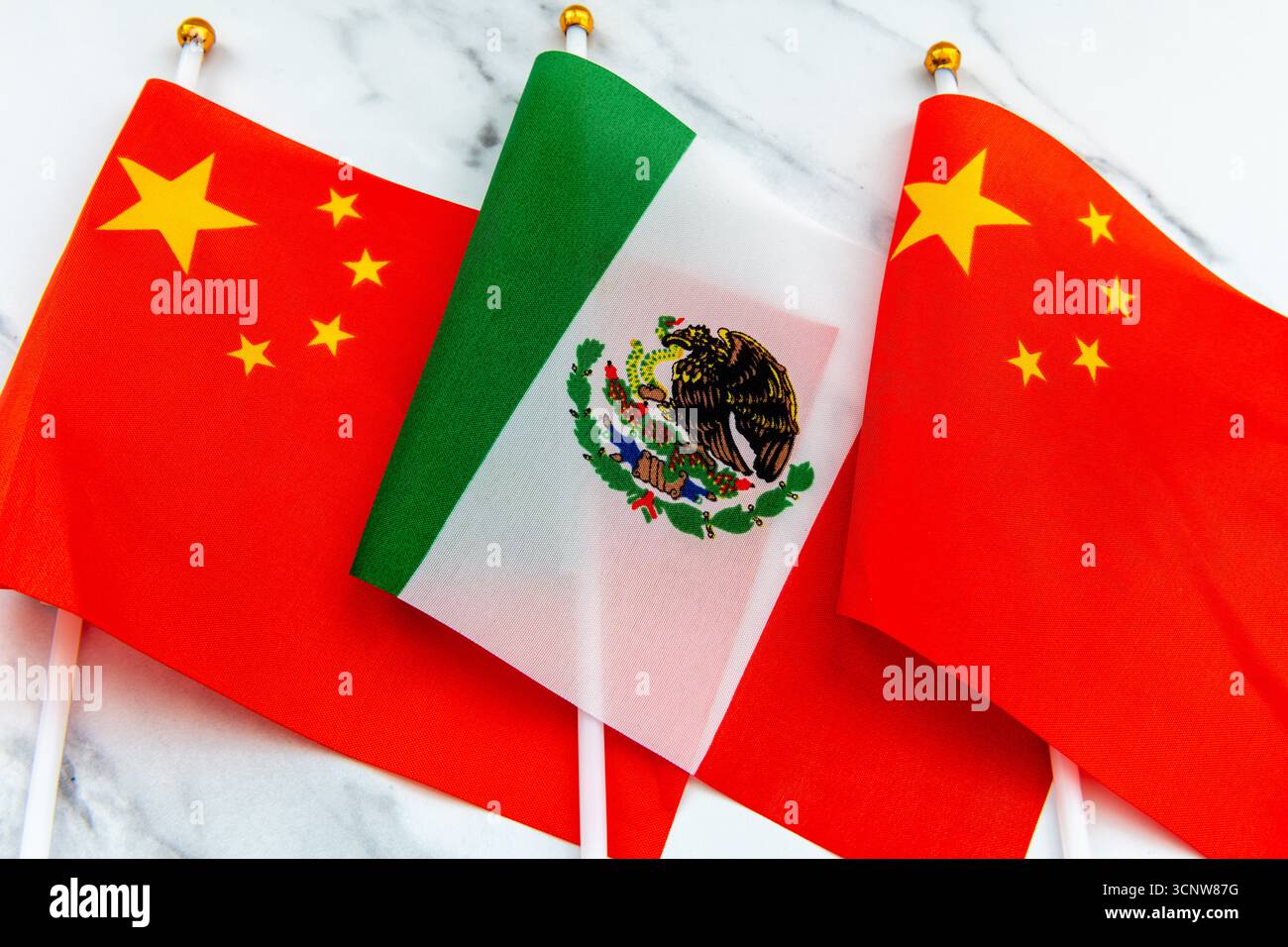 The national flag of Mexico on flag pole in between the Chinese ...