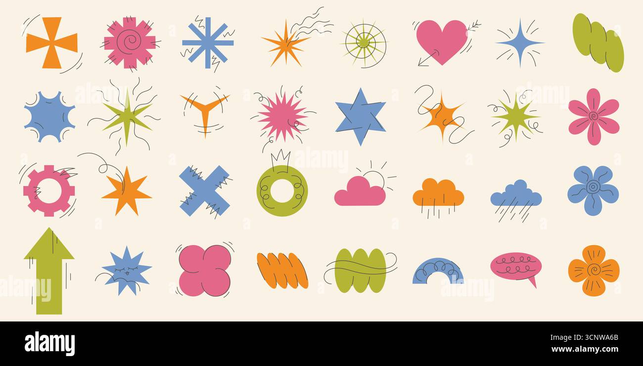 Abstract vector shapes and elements for graphic design. Retro stars ...
