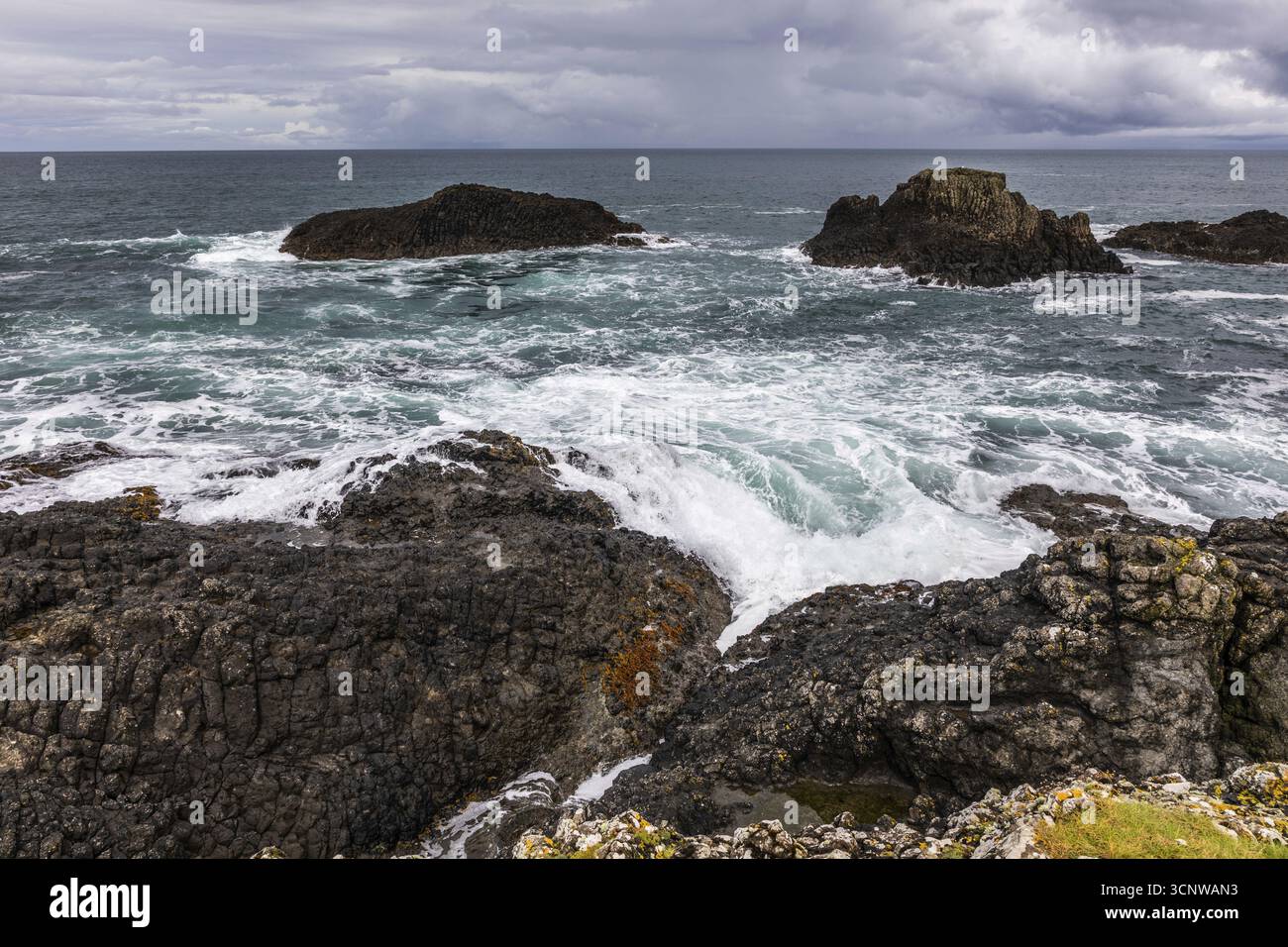 Rocky coast, offshore islands, Ballintoy Harbour, Causeway Coastal ...