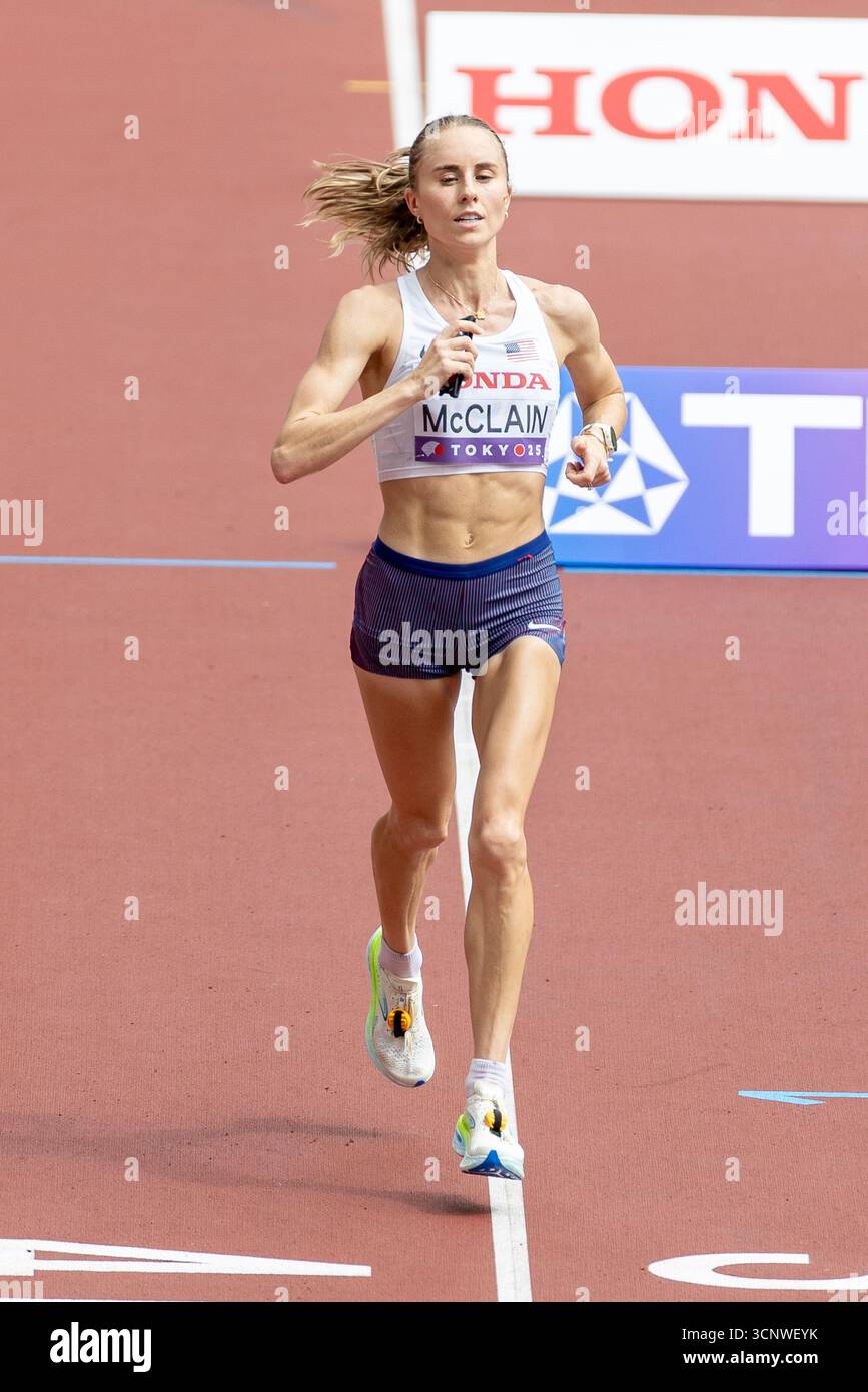 Jessica Mcclain (USA) finishes the marathon in a time of 2:29:20 during ...