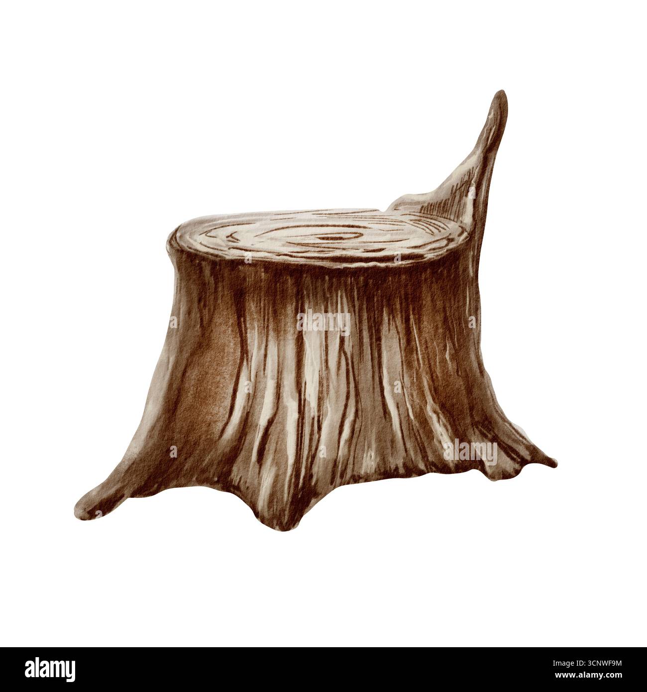 Whimsical tree stump in a forest,painted with soft watercolor and ...