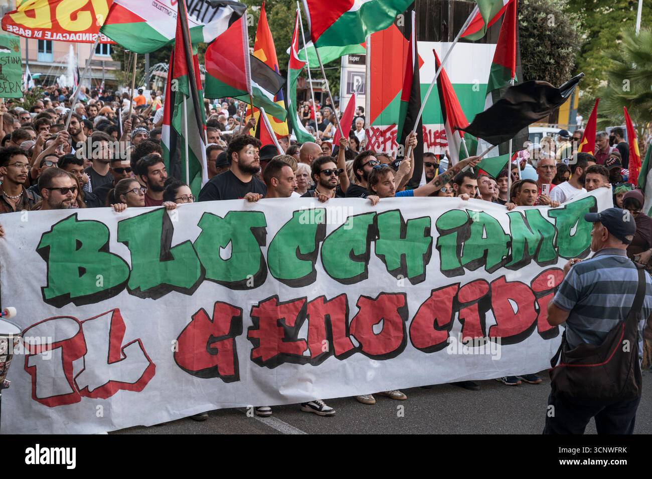 September 22, 2025, Cosenza, Cosenza, Italy: A placard quoting: â ...