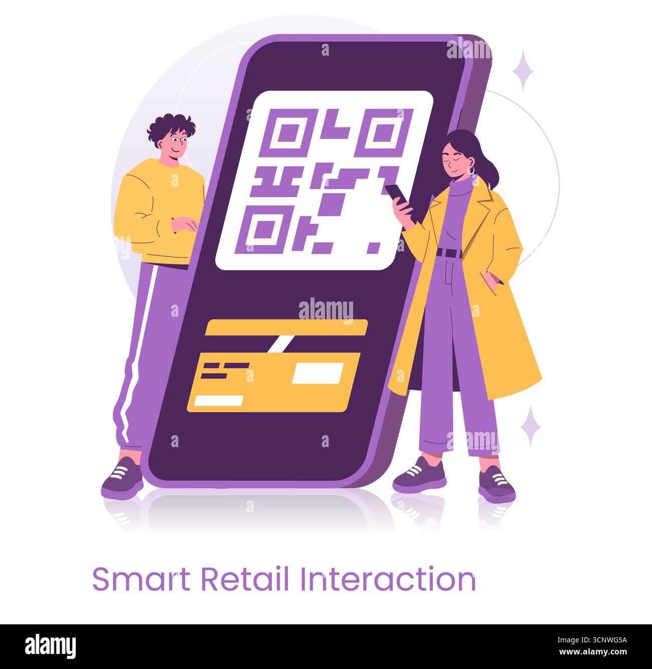 Vector illustration depicting two people interacting with a giant ...