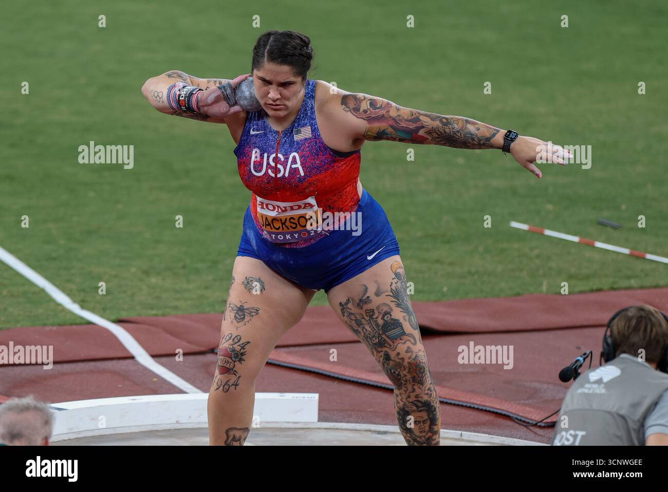 Chase Jackson (USA) throws (20.21m / 66’ 3 3/4”) in the shot put final ...