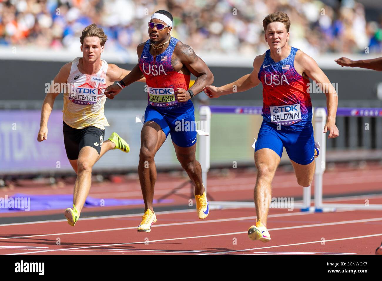 Kyle Garland (USA) and Heath Baldwin (USA) begin day 2 of the decathlon ...