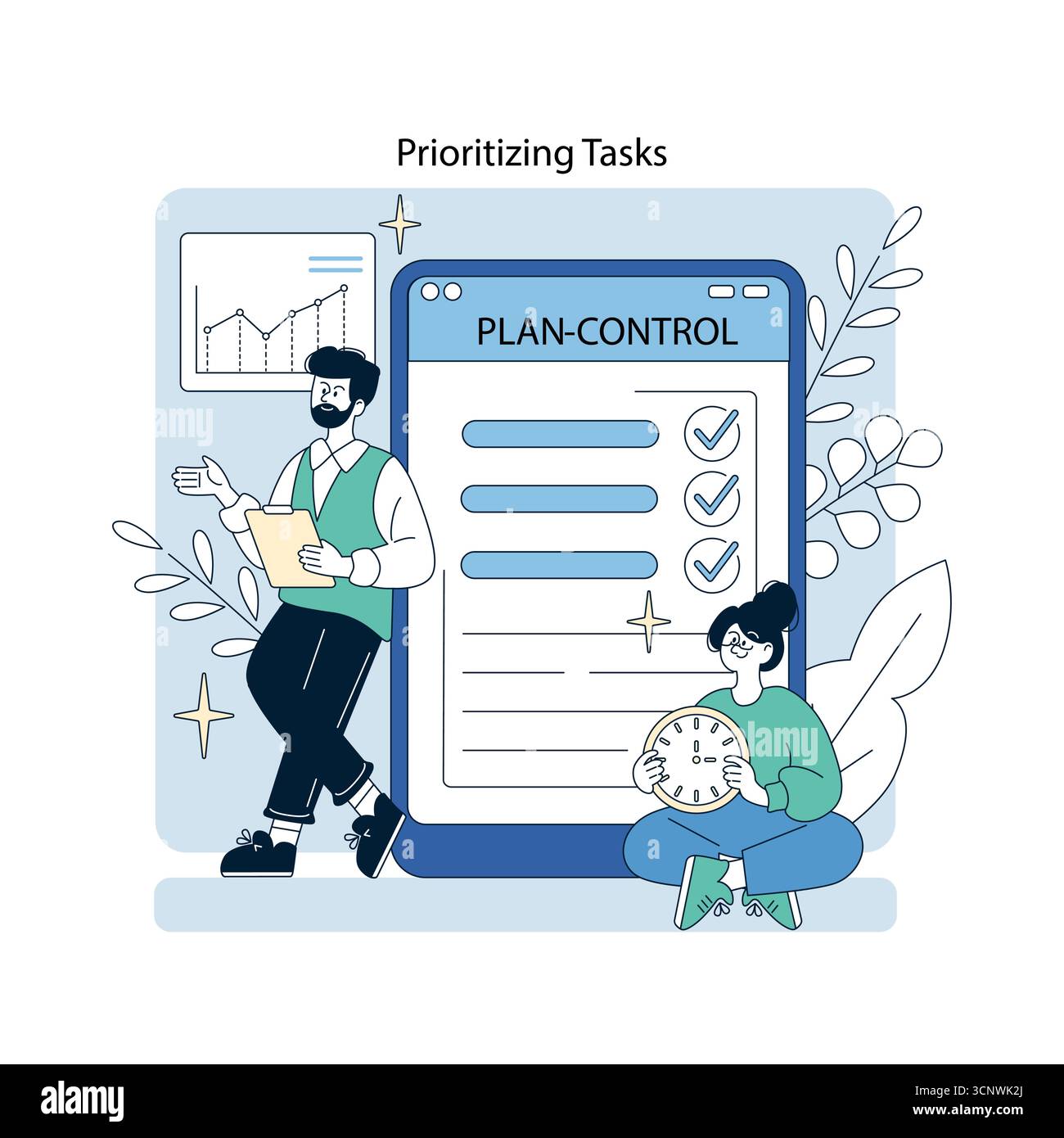 Vector illustration featuring two individuals interacting with a plan ...