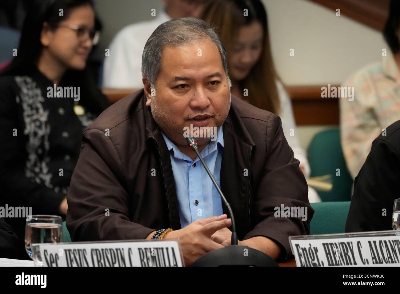 Former DPWH District Engineer Henry Alcantara talks during investigations on flood-control ...