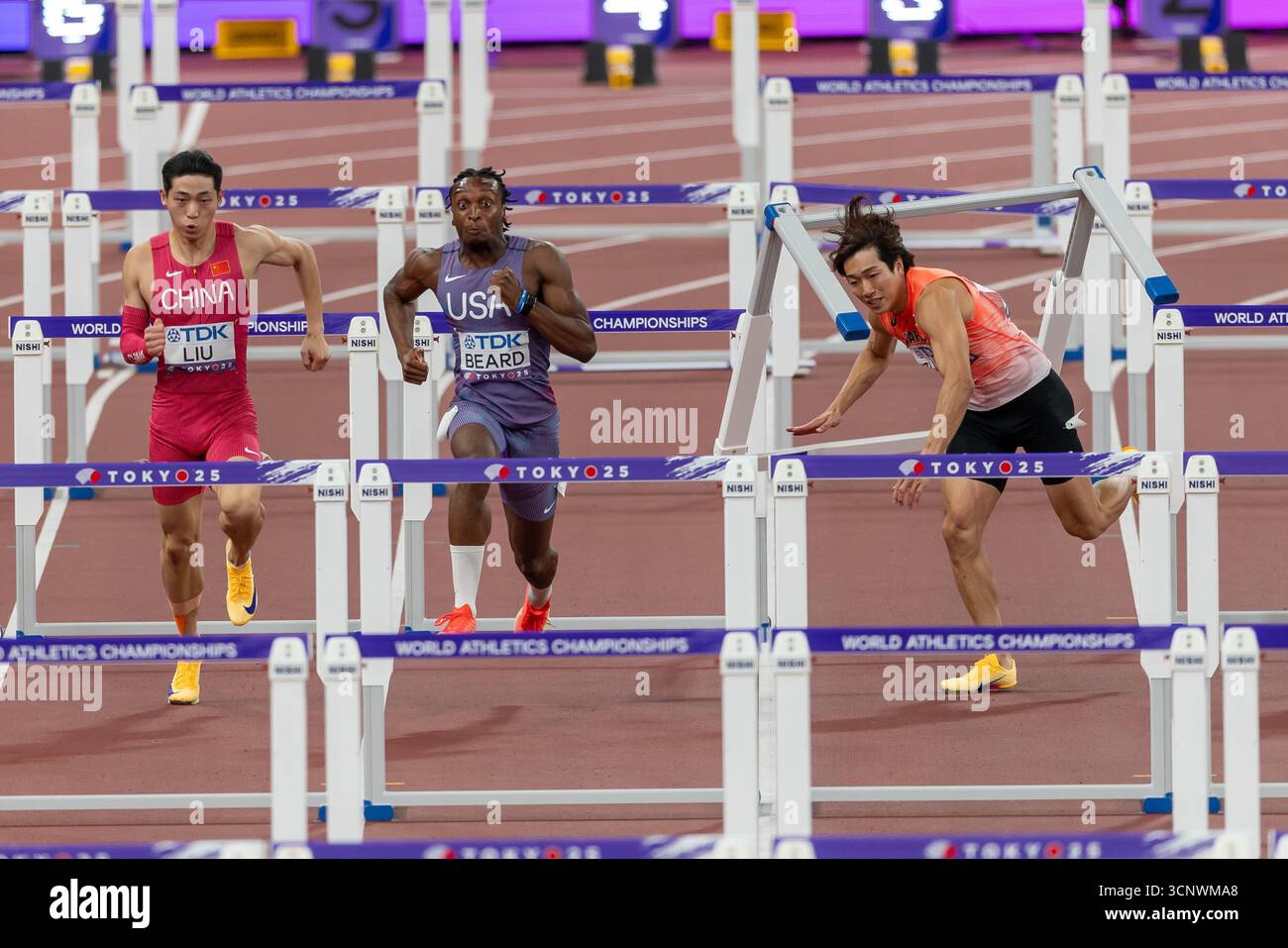 Dylan Beard (USA) runs a 110 meter hurdle semi-final in a time of 13.31 ...