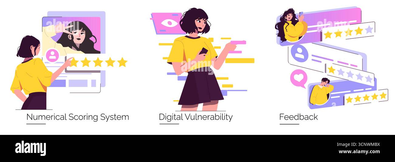 Vector illustration showing individuals interacting with digital ...