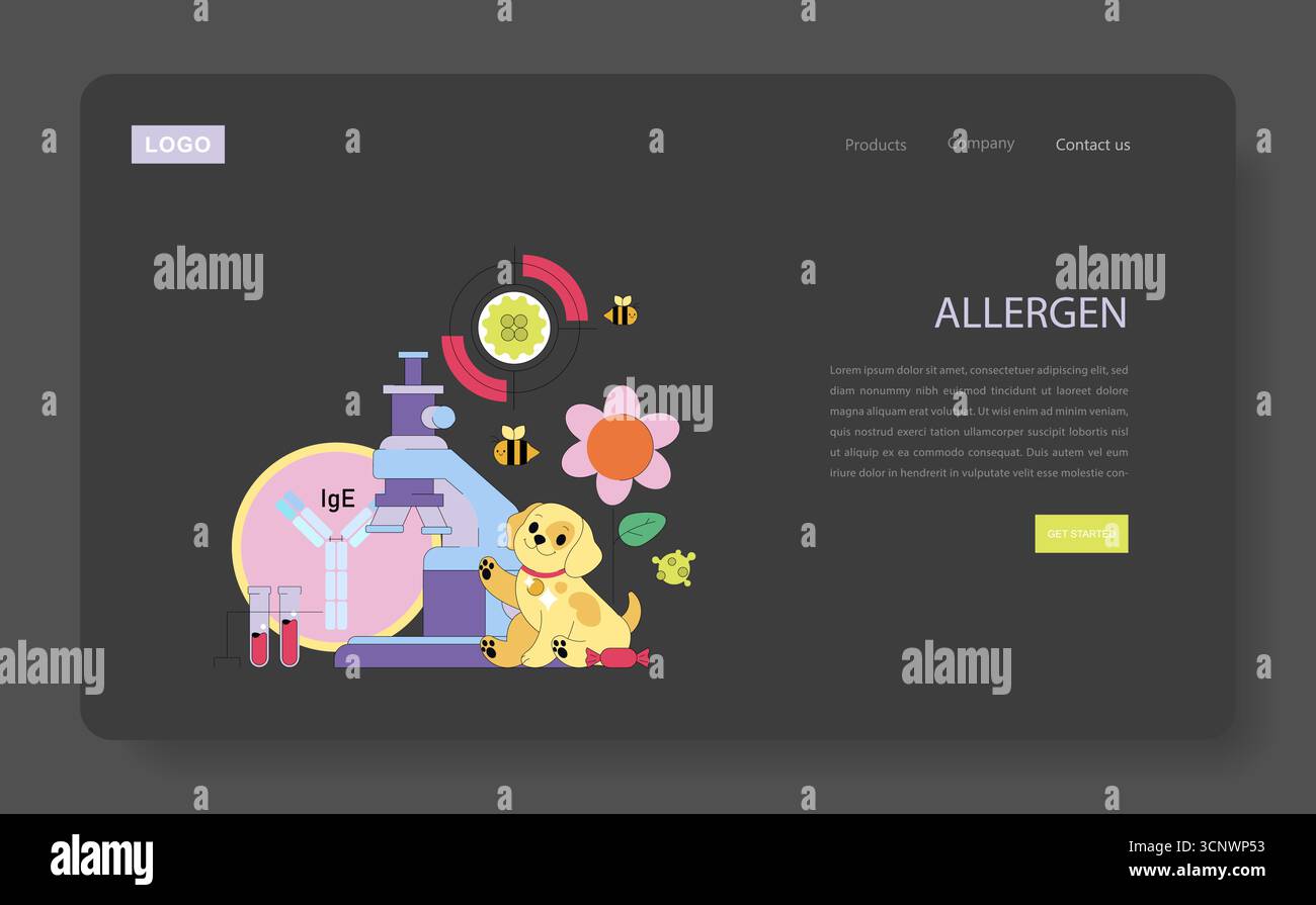 Allergy research vector illustration featuring a microscope, test tubes ...