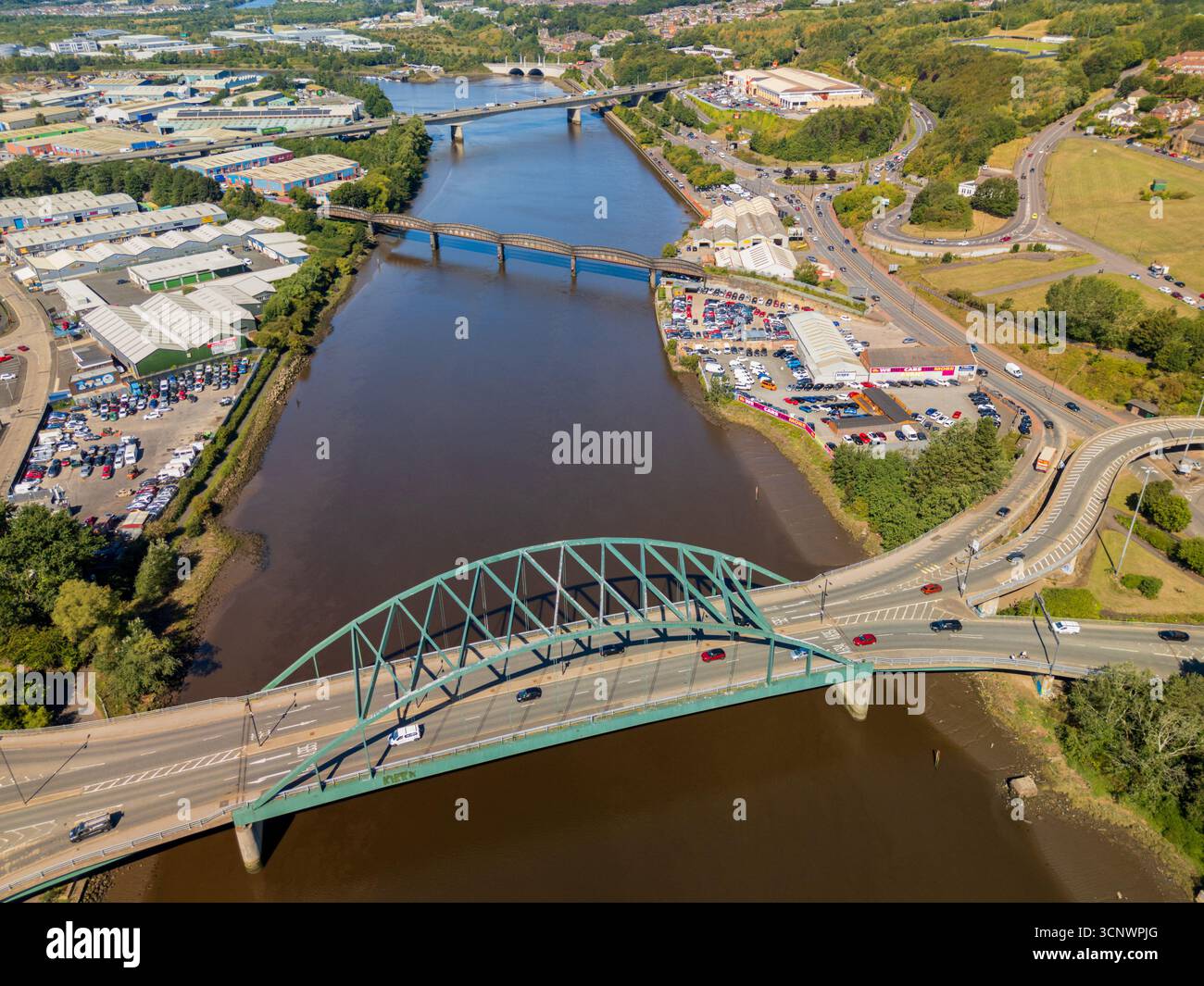 Newcastle upon Tyne UK: 15th Aug 2025: Drone view of Scotswood Bridge ...