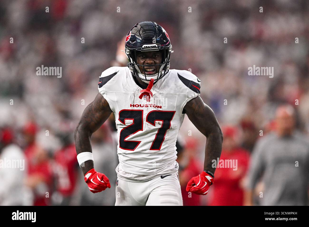 Houston Texans running back Woody Marks (27) reacts during the first ...
