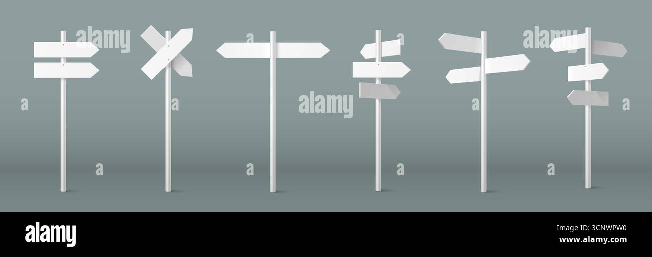 Arrow sign on pole set with white directional markers on posts for ...