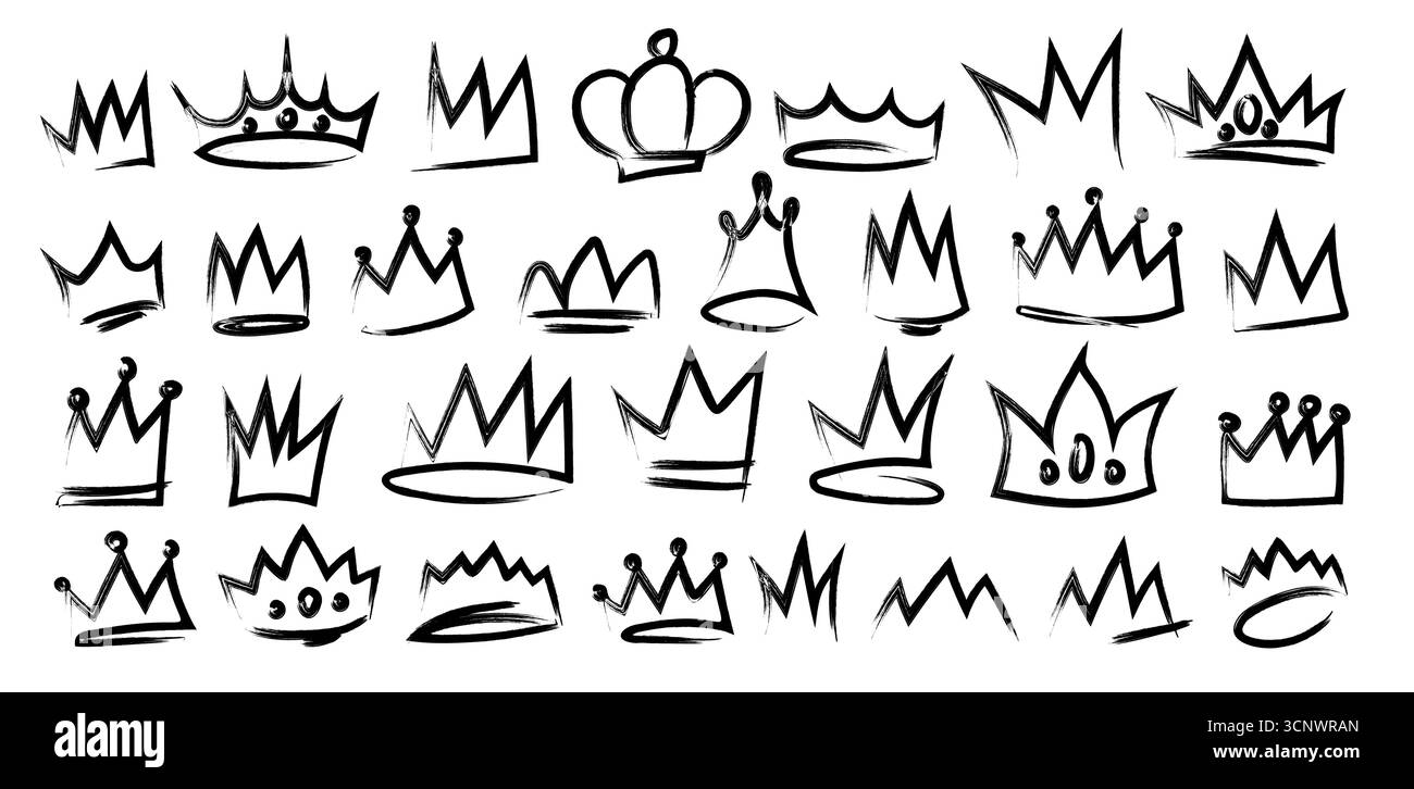 Crown doodle collection with royal hand drawn sketches for king and ...