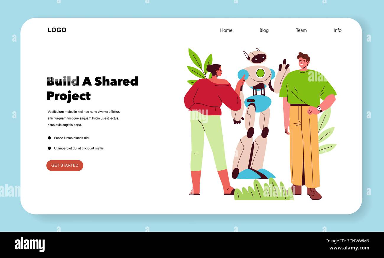 Vector illustration of two people engaging with a robot on a shared ...