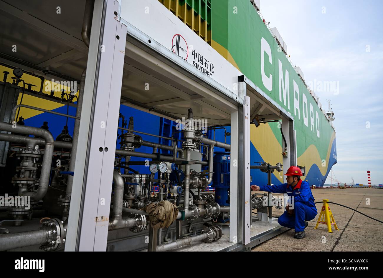 Tianjin, China. 22nd Sep, 2025. A staff member prepares for green ...