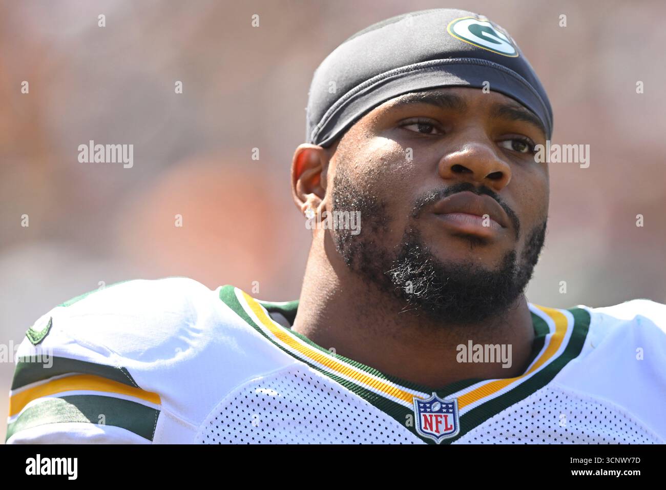Green Bay Packers linebacker Micah Parsons (1) stands on the sideline ...