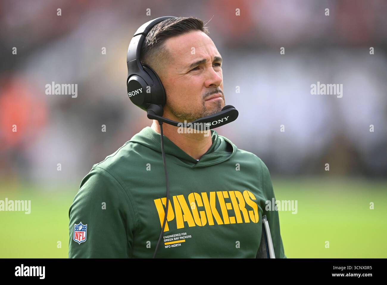 Green Bay Packers head coach Matt LaFleur stands on the sideline during ...