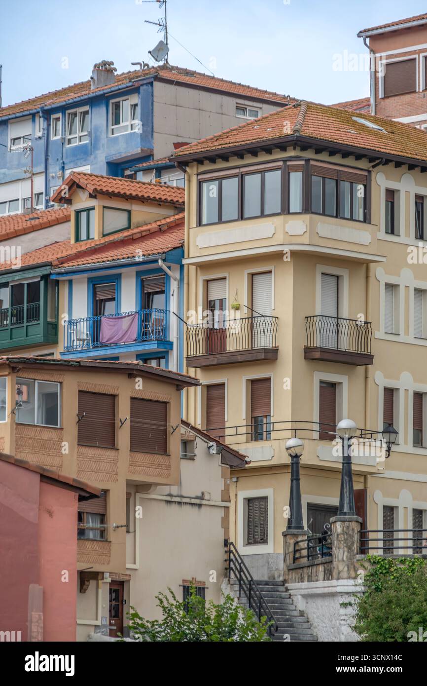 Traditional Colorful Houses With Balconies In Basque Coastal Town Spain ...