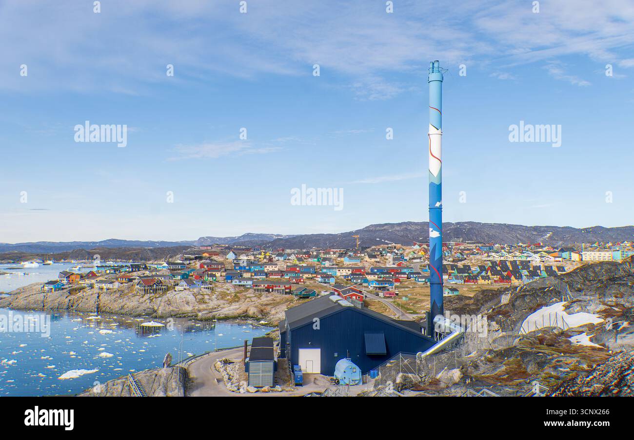 Scenic panoramic view of Ilulissat, Greenland, with colorful houses by ...