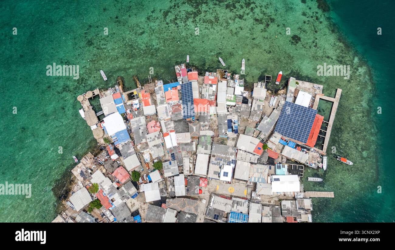 Aerial view of Santa Cruz del Islote, the most densely populated island ...